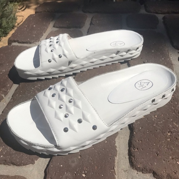 Ash | Shoes | Ash White Studded Leather Slides 85 Us39 Eu | Poshmark